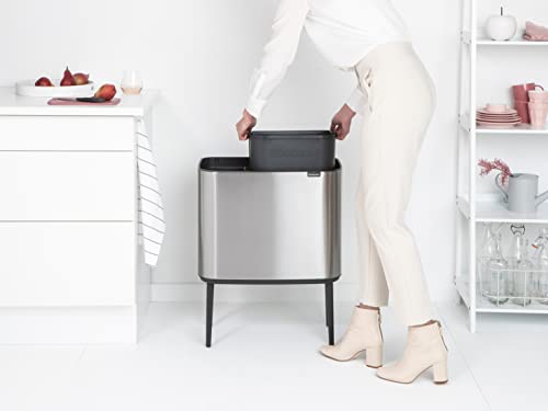Brabantia 316227 Bo Touch Trash Can, with 2 Inner Buckets, 3 + 6 gallon/11 + 23 Litre Bo Trash Can, Matt Steel Fingerprint Proof, Box Touch Bin, with 2 Inner Buckets, 11 + 23 Litre