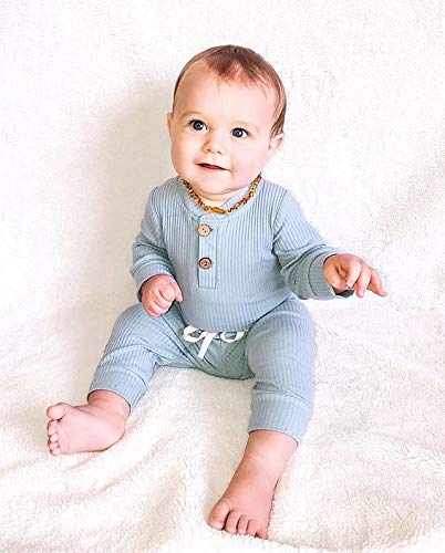 Ledy Champswiin Winter Newborn Baby Boy Girl Clothes Set Ribbed Outfits Unisex Infant Solid Long Sleeve Tops Pants 2PCS