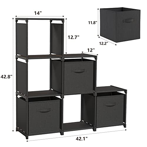 6-Cube Storage Organizer, Closet Organizers and Storage, Cube Storage Shelf with 3 Extra Drawers, Strong Load-Bearing Capacity, Portable Shelves for Bedroom, Living Room, Home, Office Black