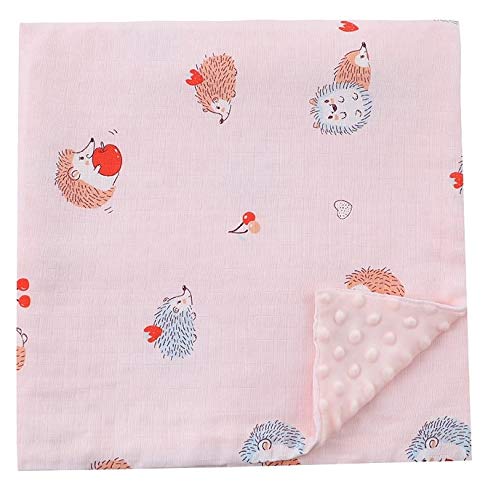 Jay & Ava Premium Cotton & Minky Dotted Backing Baby Blanket, Double Layer, Super Soft Crib, Nursery, Stroller, Receiving Blanket for Girls, Boys, Newborns (Pink Hedgehog)