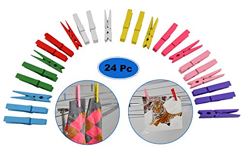 Home-X Set Large Colorful Heavy-Duty Wooden Clothespins Set of 24-8 Colors-3”L
