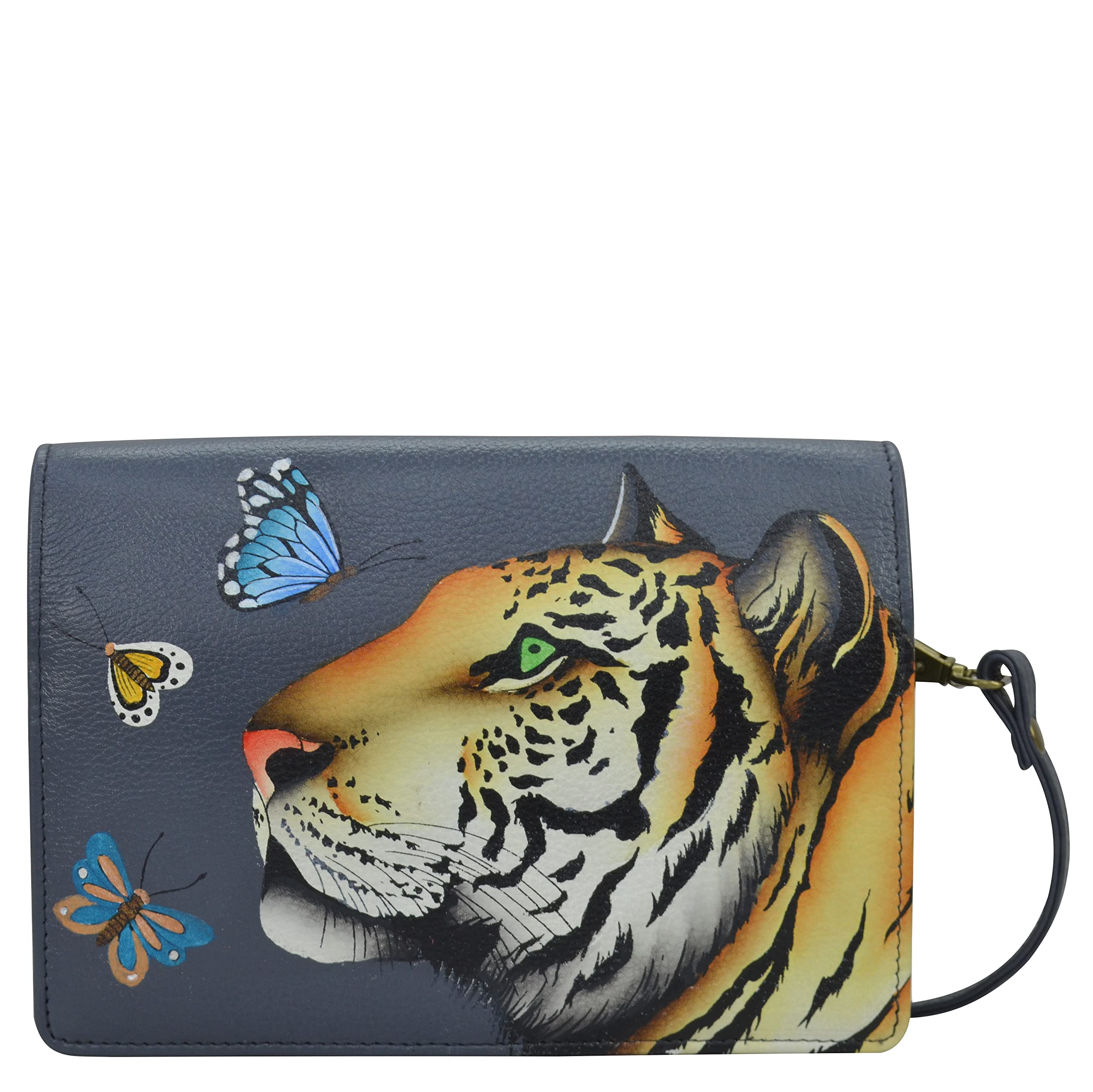 Anna by Anuschka Womenâs Hand-Painted Genuine Leather Two Fold Wallet On a String - Royal Tiger