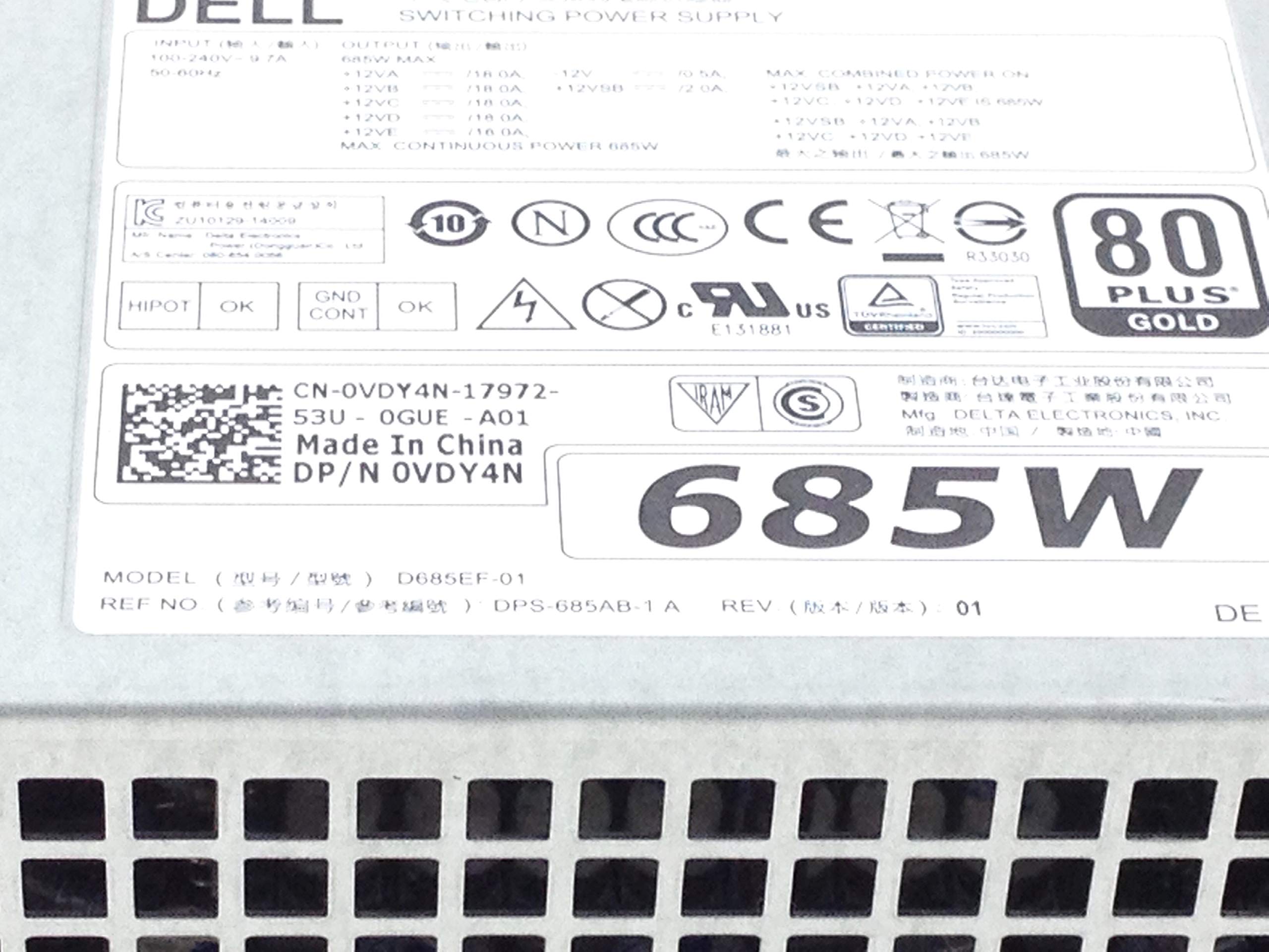 Dell 685W Power Supply for Precision T5810 Workstation PN: W4DTF K8CDY CYP9P KTMT8 VDY4N (Renewed)