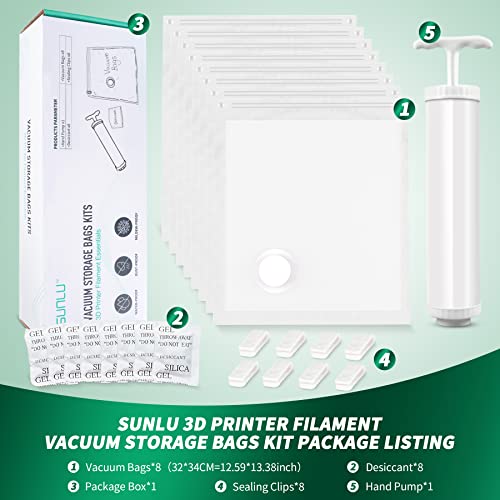 3D Printer Filament Vacuum Storage Kits and 3D Printer Silk Filament 1KG Silver, Remove Moisture from Damp Filaments, Spool Storage Sealing Bags Kits, 32 * 34CM(12.59 * 13.38inch)