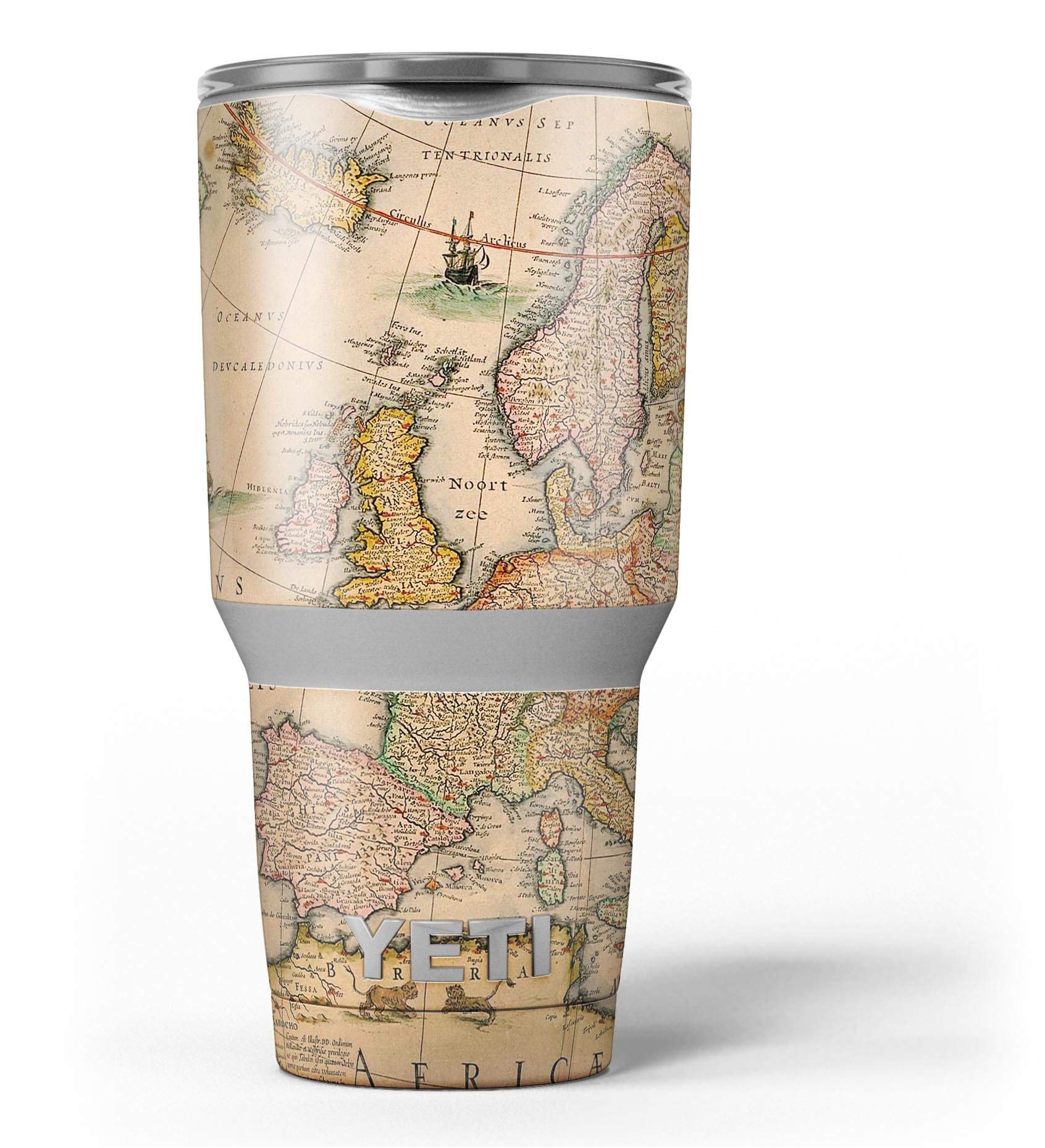 Design Skinz The Vintage Atlantic Ocean Map Pattern - Skin Decal Vinyl Wrap Kit Compatible with The Yeti Rambler Cooler Tumbler Cups