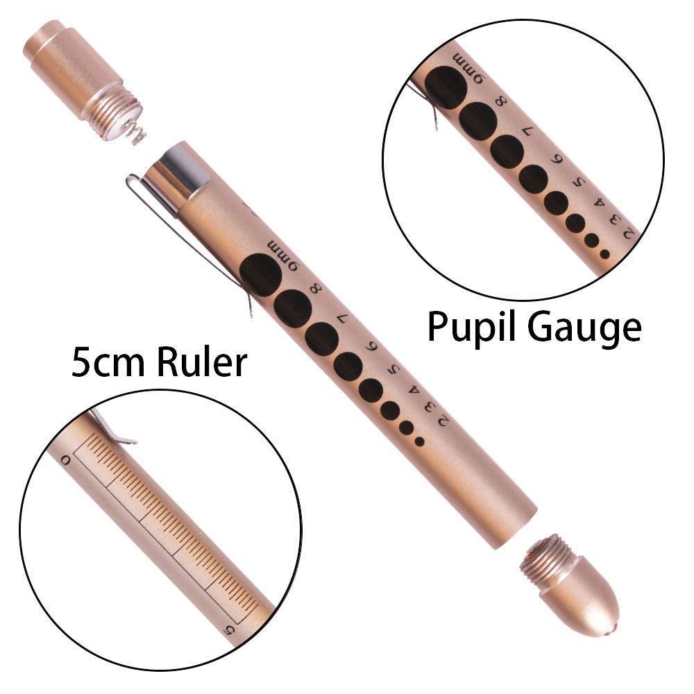 Aokin Pen Light with Pupil Gauge, Reusable LED Penlight Medical for Doctor Nurse Diagnostic etc, White Light, Gold and Black