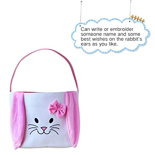 Poptrend Easter Basket Bags,Bunny Easter Bucket,Easter Eggs/Gift Baskets for Kids,Bunny Tote Bag Bucket for Easter Eggs,Toys, Candy,Gifts (Pink)