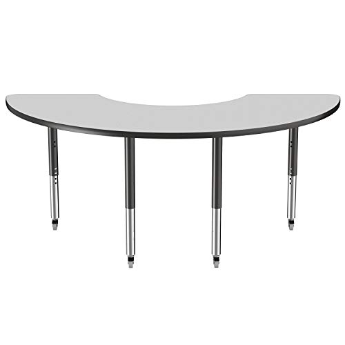 Factory Direct Partners 10076-GYBK Mobile Half Moon Activity School and Office Table (36" x 72"), Super Legs with Glides and Casters, Adjustable Height19-30" - Gray Top and Black Edge
