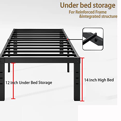 Caplisave 14-Inch High Metal Platform Bed Frame,Max 2000lbs Heavy Duty Metal Slat Support,Underbed Storage,Easy Assembly,No Box Spring Needed,Black,Twin