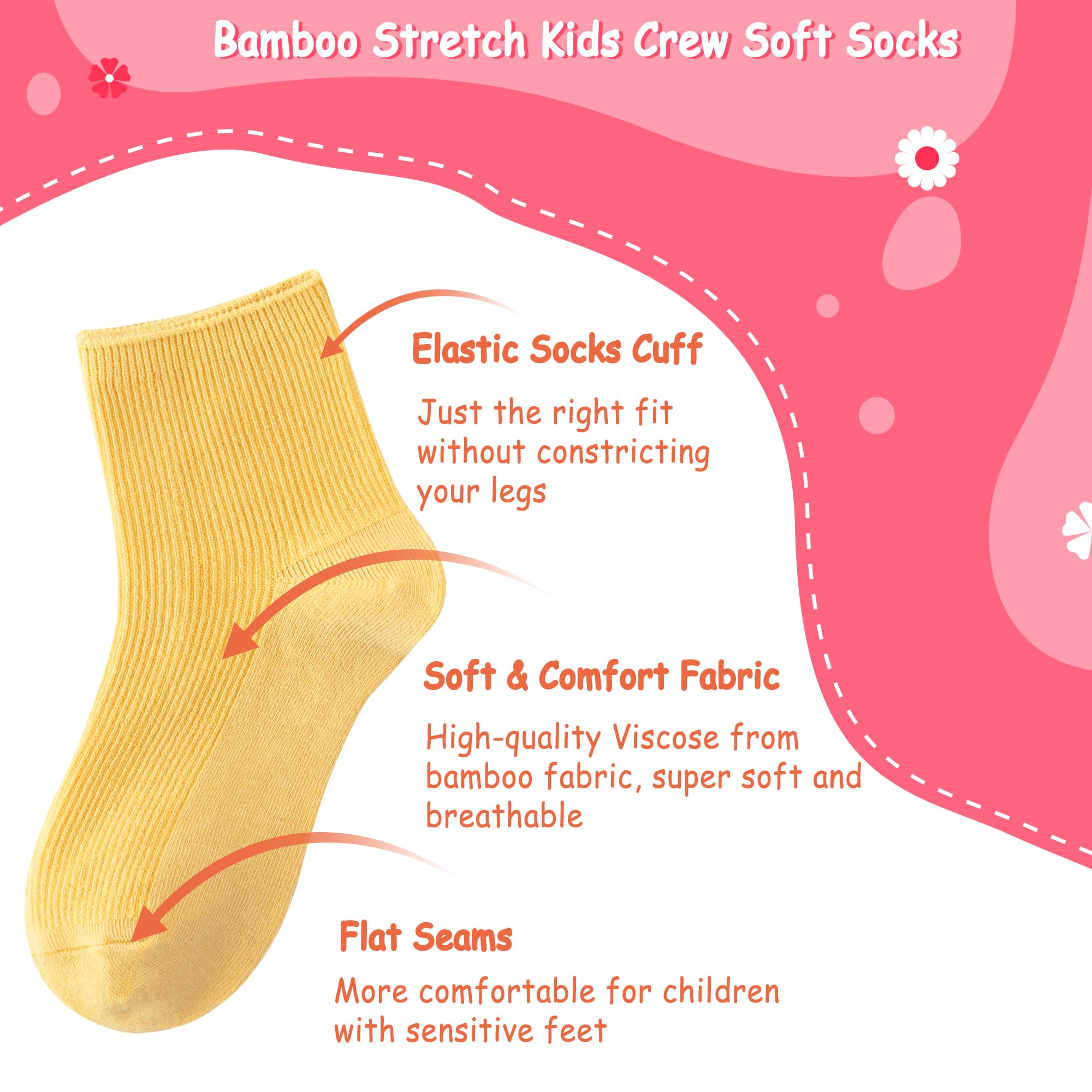 SERISIMPLE Viscose Bamboo Stretch Kids Ankle Socks Breathable Lightweight for Toddler Preschool Thin Soft Baby Socks 5 Pairs (Assorted, Small)