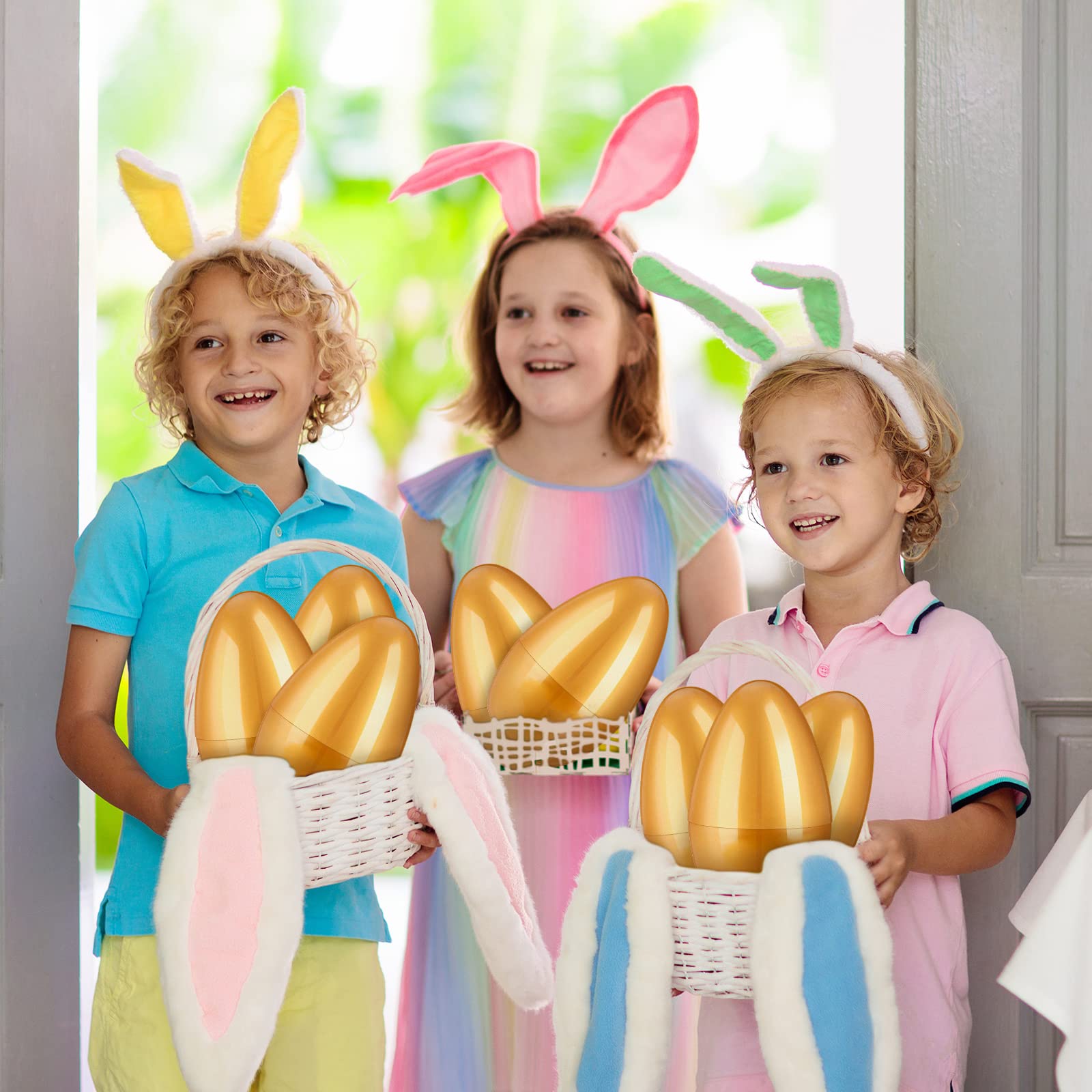 24 Pcs 8'' Jumbo Plastic Easter Eggs Big Fillable Easter Eggs Large Empty Bright Easter Hunt Surprise Eggs for Teens Hunt Game Holiday Party Supplies Basket Fillers Toy Outdoor Decorations (Gold)