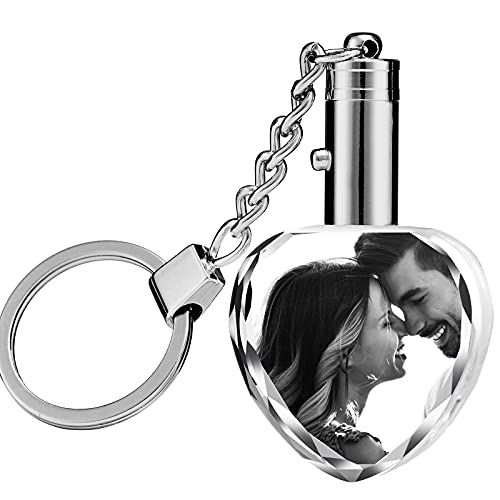 Aolun Custom Crystal Keychain Picture,Personalized Engraved Keyring with LED Light