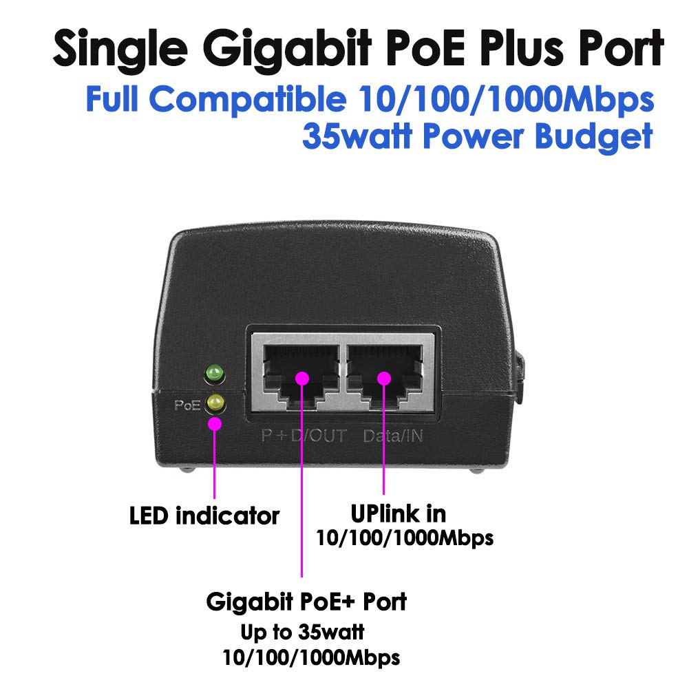 Gigabit PoE+ Injector, IEEE802.3AT/af Compliant, 30W POE Power Adapter Compatible with Ubiquiti U-POE-at, U-POE-AF, TL-PI30G, Suitable for U6 AP U6-LR, U6-LITE & U6-PRO