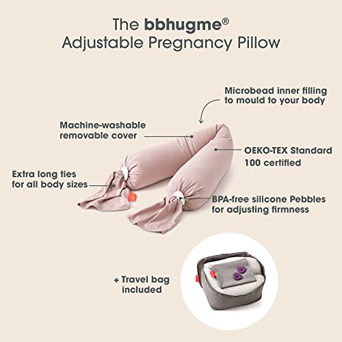 bbhugme Adjustable Pregnancy Pillow β Full Body Support for Side Sleeping - Adjustable Firmness and Shape - Supports Back, Legs, Belly, Hips for Pregnant Women - Removable Cover - Dusty Pink