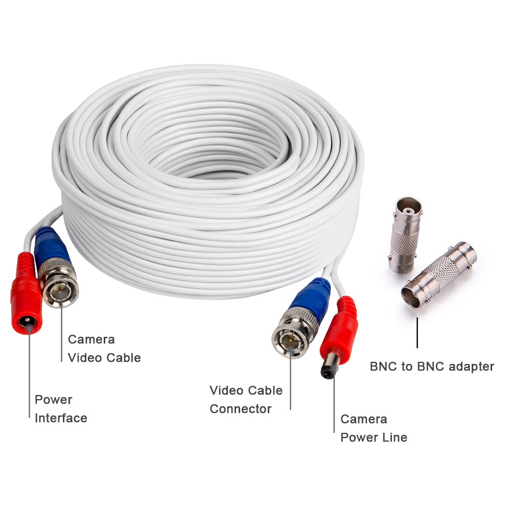 TYUMEN 4 Pack 100FT (30.5 Meters, White) All-in-One BNC Video and Power Security Camera Cables, BNC Extension Surveillance Camera Cables for CCTV Camera DVR Security Systems