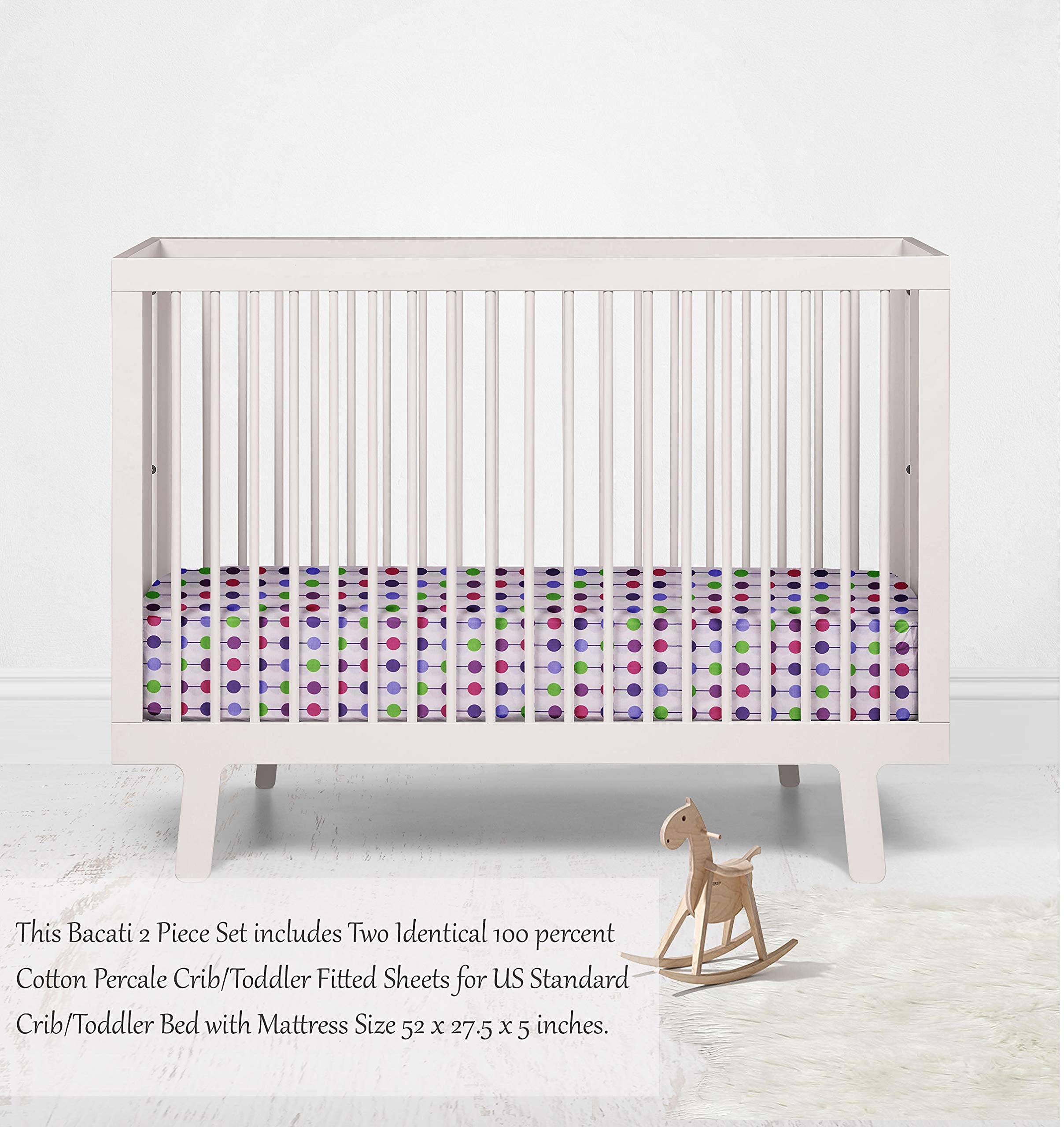 Bacati - 2 Pack Dots Purple Girls 100% Cotton Universal Baby US Standard Crib or Toddler Bed Fitted Sheets (Pearl String, Purple)