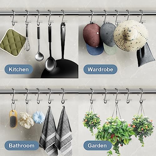 BBLHOME Shower Curtain Hooks Rings, Rustproof Metal Shower Curtain Hooks Rings for Bathroom Shower Curtain Rod, T-Shaped Decorative Shower Hooks Rings, Set of 12 (Chrome)
