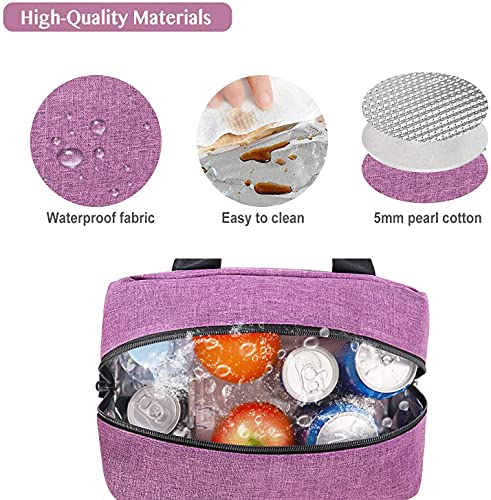HOMESPON Insulated Lunch Bag Box Cooler Totes Handbag with Front and Back Pockets For Man and Woman Work Shopping (Purple)