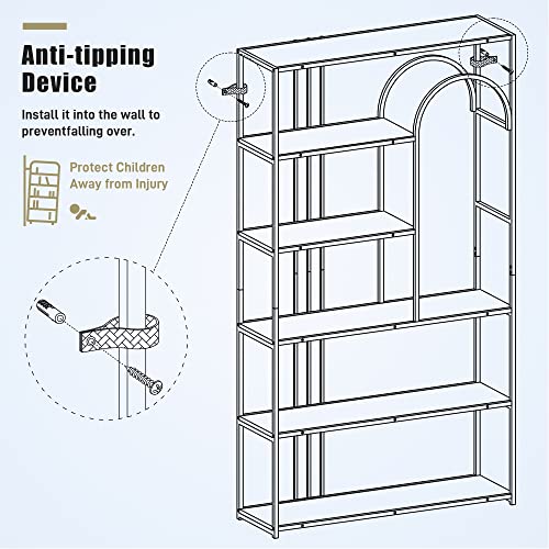 6-Tier Tall Bookcase Bookshelf Modern Style, Freestanding Open Display Storage Shelf, Wood