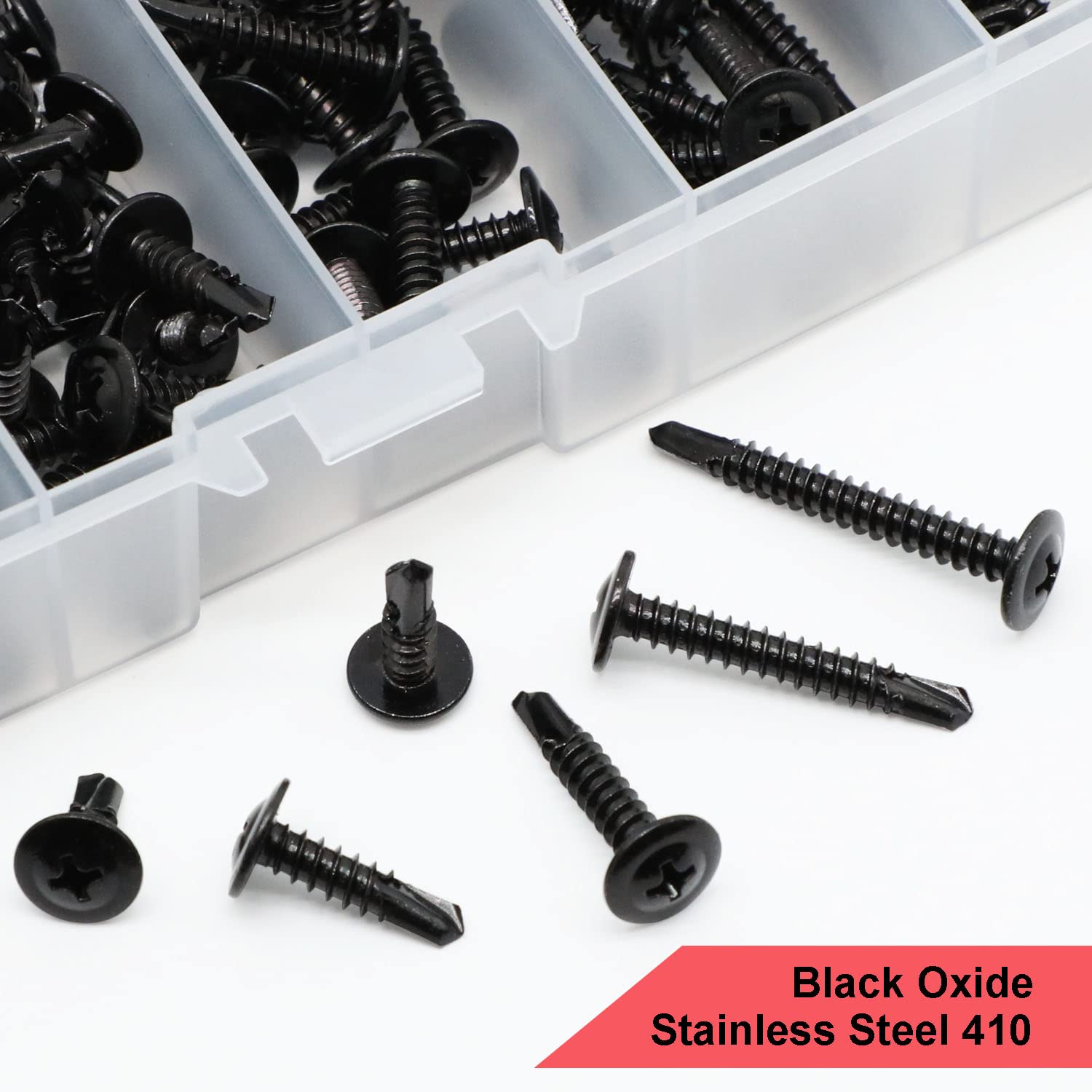 240PCS #8 Self Drilling TEK Screw Assortment Kit, Hex Washer Head Self Tapping Screws for Metal, Black Oxide 410 Stainless Steel Screws, Length 1/2" to 1-1/2"