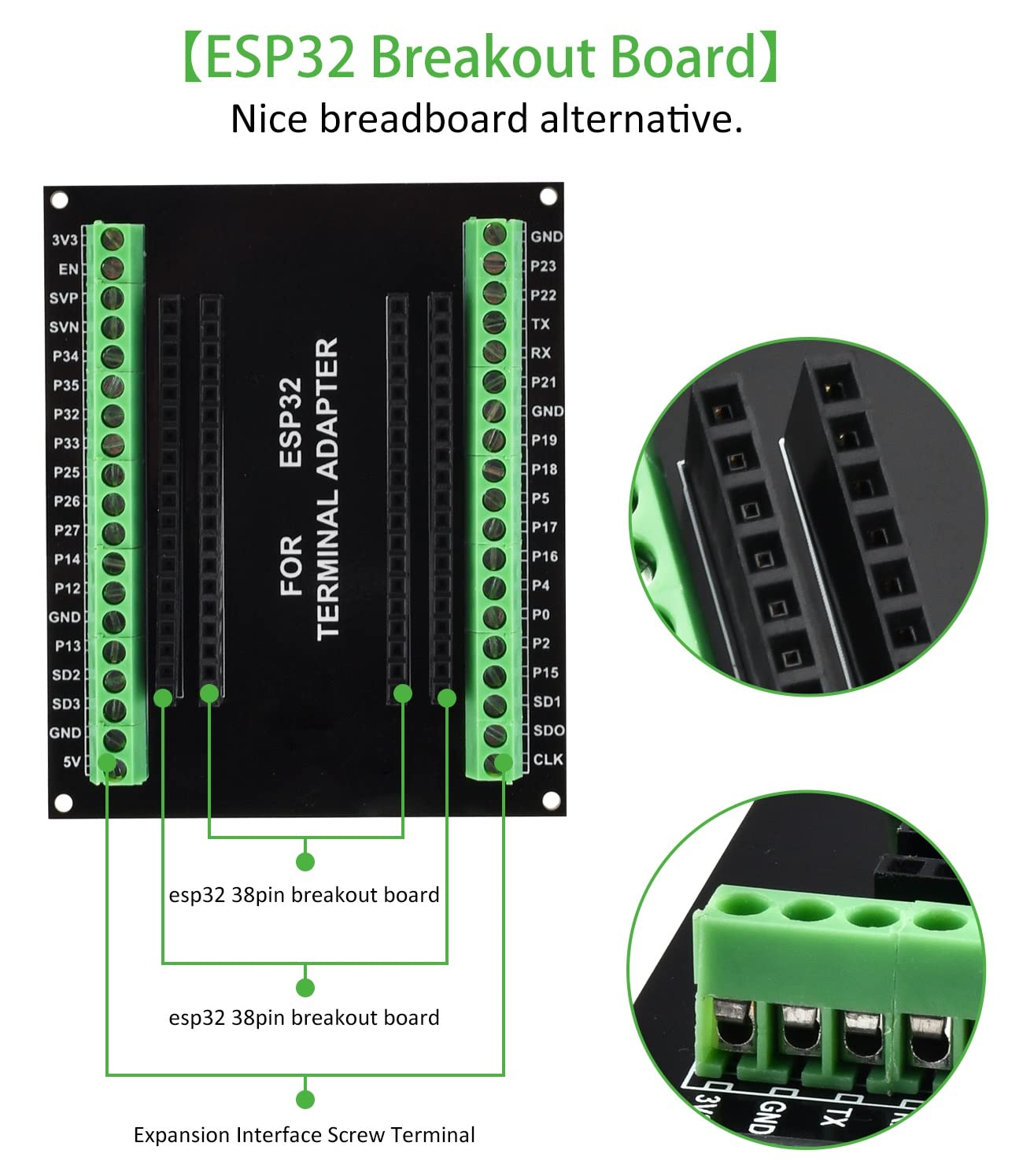 3-Pack 38PIN ESP32 Breakout Board, Aideepen ESP32 ESP32S Breakout Board GPIO 1 into 2 for 38PIN Narrow Version NodeMCU-32S