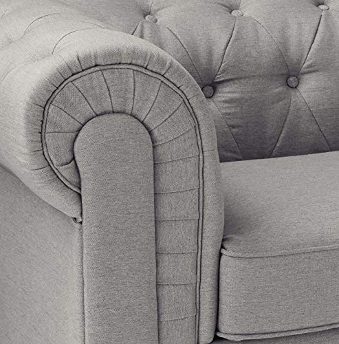 Container Furniture Direct Grace Collection Chesterfield Button Tufted Bonded Leather Living Room Loveseat, Grey