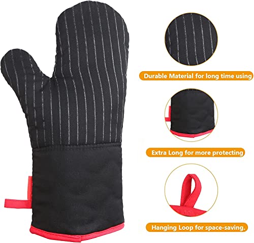 AORESAC Oven Mitts and Pot Holders Set, 500°F Heat Resistance and Flexible Oven Gloves for Kitchen Cooking, Non-Slip Silicone Surface and Soft Quilted Liner, 4 Pieces Set, 13 Inches