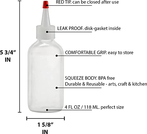 BRIGHTFROM Condiment Squeeze Bottles - 4 OZ Squirt Empty Bottles, Red Top Cap, Leak Proof - Great for Ketchup, Mustard, Syrup, Sauces, Dressing, Oil, Arts and Crafts, BPA-FREE Plastic - Pack of 2