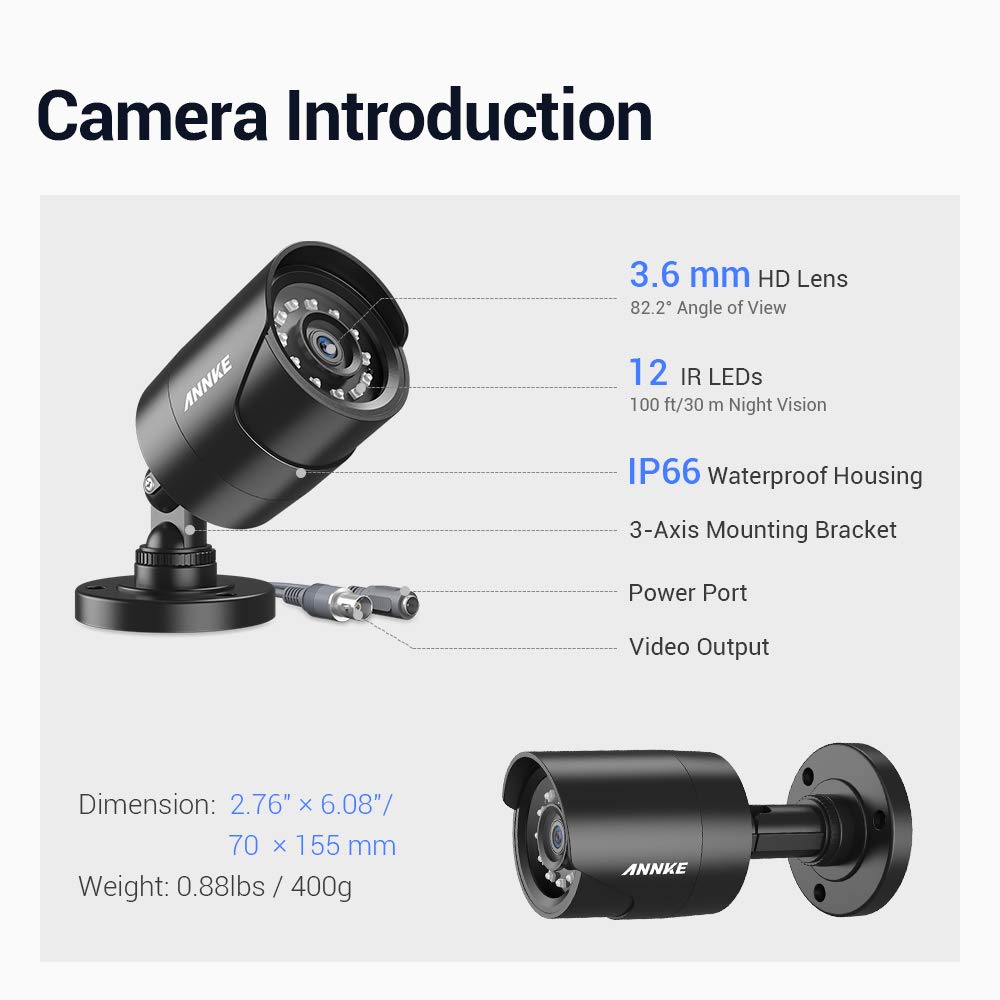 ANNKE 8CH Wired Security Camera System with 1TB Hard Drive, H.265+ Surveillance DVR and 8 x 1080p HD IP66 CCTV Camera, 100 ft Night Vision with Smart IR, Easy Remote Access, Motion Detection