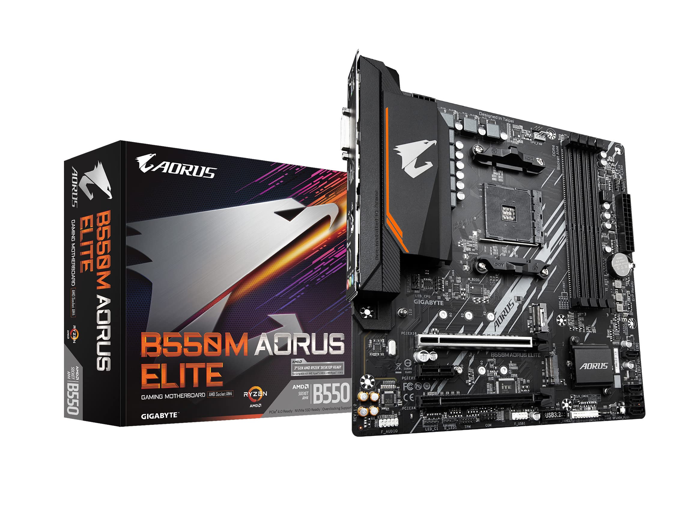 Gigabyte GIGABYTE B550M AORUS Elite (AM4/ AMD/ B550/ Micro-ATX/ DDR4/ Dual M.2/ PCIe 4.0/ Realtek GbE LAN/Gaming Motherboard)
