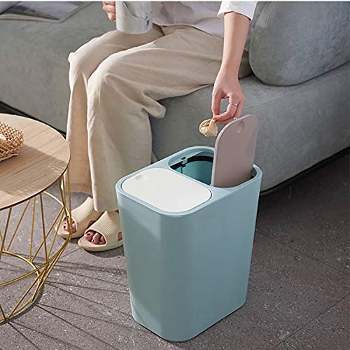 WElinks Trash Can Rectangle Plastic Push-Button Dual Compartment 12 Liter Recycling Waste Bin Garbage Can, Trash Storage Box Container Kitchen Bathroom Organizer (Grey)