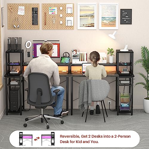 armocity 2023 Upgrade Gaming Desk with LED Lights, Small Computer Desk with Long Monitor Stand, 40'' Reversible Laptop Table with Storage Shelves, Small Desk for Small Spaces, Gaming Room, Grey