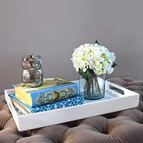 White Acrylic Tray 16" x 12" with Handles, Decorative Tray for Coffee Table, Kitchen or Living Room, Clear Acrylic Vanity Tray Spill Proof for Home Decor - Ottoman Tray, Serving Tray