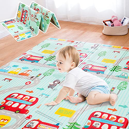 Gentle Monster Baby Play Mat, Extra Large Foldable Play Mat for Baby, Portable Baby Crawling Mat, Waterproof Non Toxic Anti Slip Soft Foam Reversible Playmat for Toddlers and Kids 77" x 70"