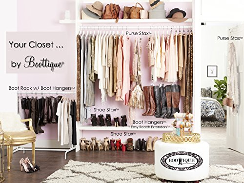 Boottique The Original Boot Hanger - Shoe Storage Space Saver (Set of 3); Boot Hanger, Boot Holder, Boot Clips (Black)