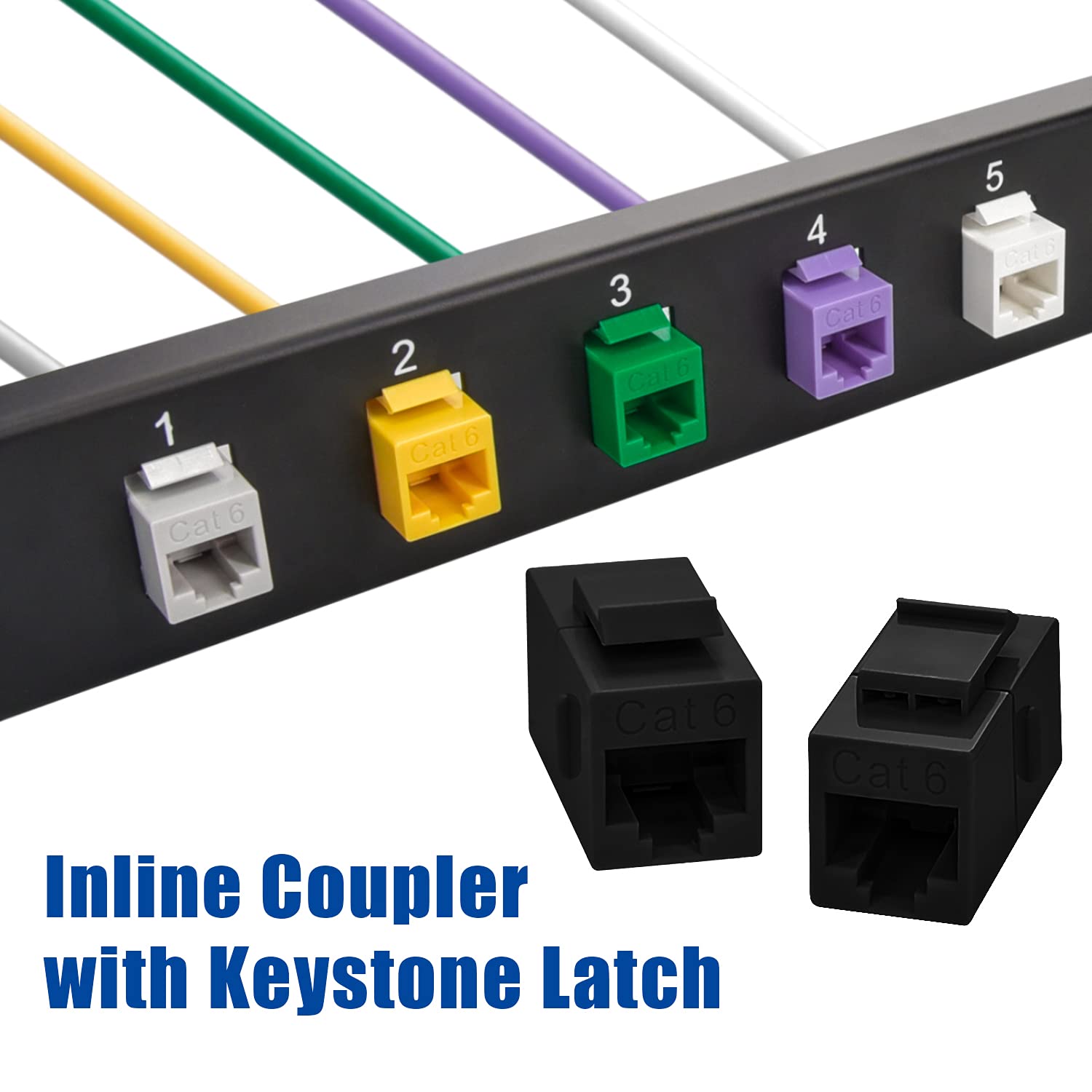 Beszin Cat.6 RJ45 Inline Coupler with Keystone Latch, Female-Female [50-Micron Gold Plated] (5-Pack, Black)