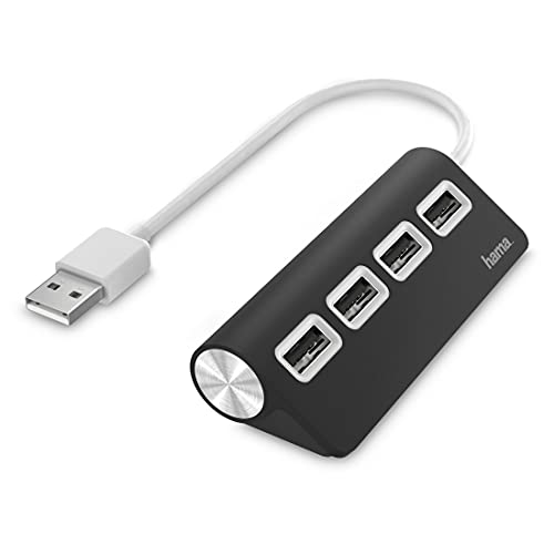 Hama 00200119 External 4-Port USB 2.0 Hub, USB Powered, Black