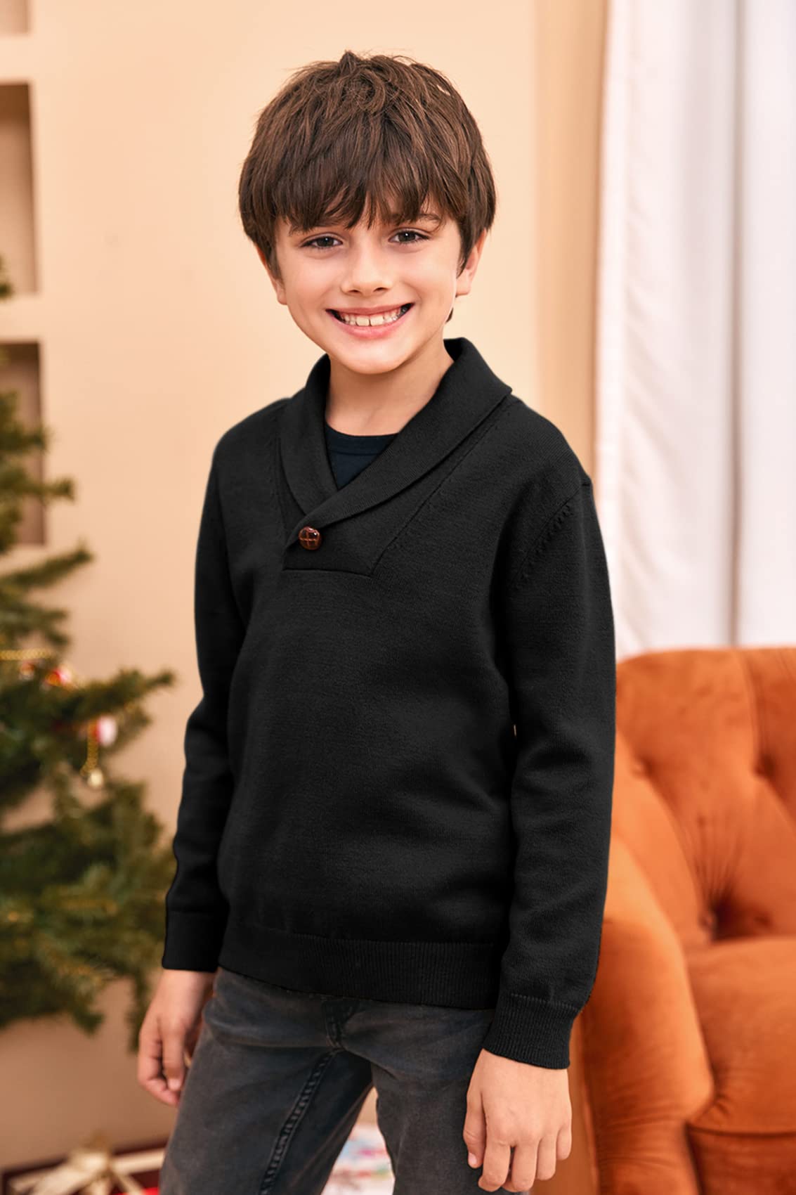 Makkrom Toddler Baby Boy Girl Shawl Collar Pullover Cable Sweaters Knit V Neck Christmas Fall Wniter Outfit Black 2-3T
