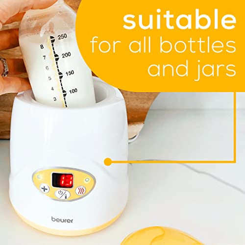 Beurer Baby Bottle Warmer & Food Warmer,BY52 | Portable 2-in-1 Heater with Keep Warm Function for Breast-Milk,Formula & Food | AVENT & NUK Bottles | with Lifter,LED Display,Safety Switch-Off & Cap