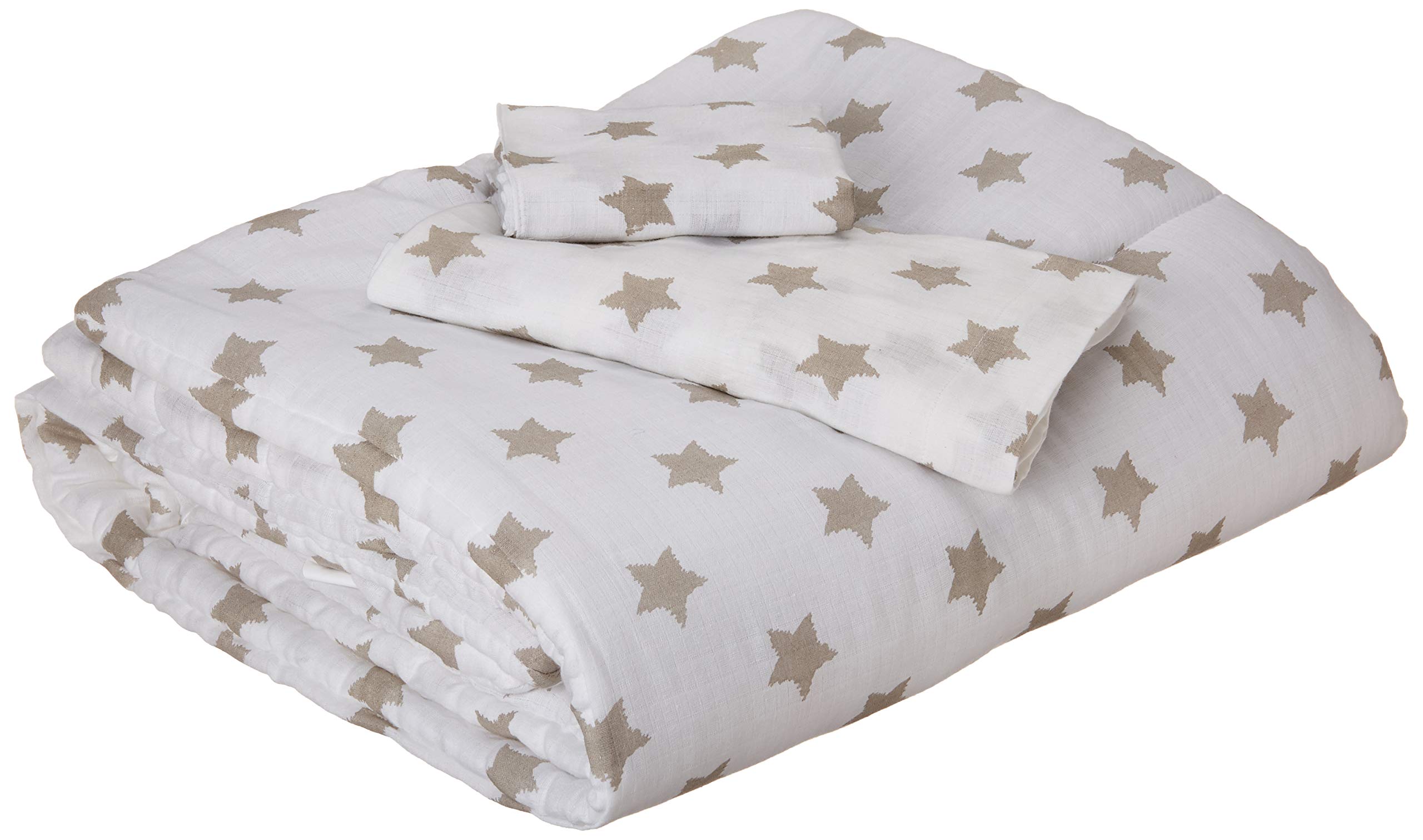 Bacati - Muslin Ikat Stars 4 Piece Toddler Bedding Set 100 Percent Cotton Includes Reversible Comforter, Fitted Sheet, Top Sheet, and Pillow Case