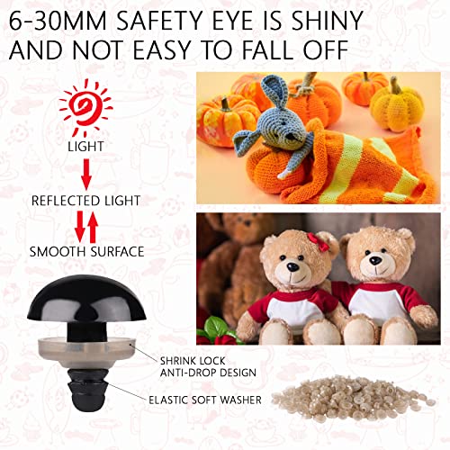 816 Pcs Safety Eyes for Crochet 6-30mm Plastic Colorful Safety Eyes for Amigurumi with Washers Black Stuffed Animal Eyes for Craft Teddy Bear