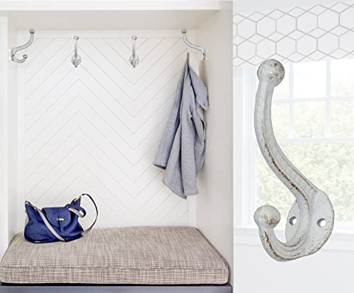 YMAISS 6 Sets Rustic White Cast Iron Hooks Wall Mounted HooksAntique Old Shabby Chic Cast Iron Hooks,Vintage Inspired Coats, Bags, Hats, Towels,Matching Screws Included