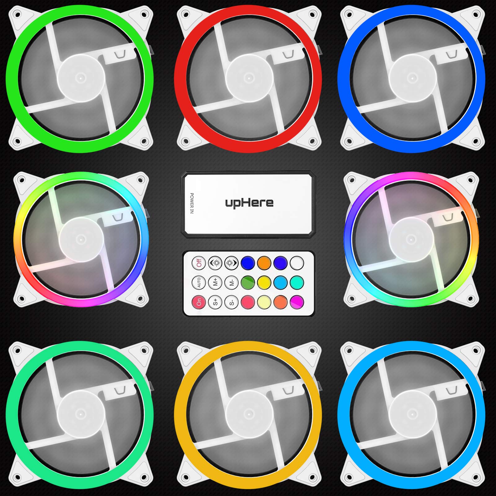 upHere 120mm RGB LED White PC Cooling Fan Ultra Quiet High Airflow for PC Cases,Computer Cooling,5 Pack,RGB06-5