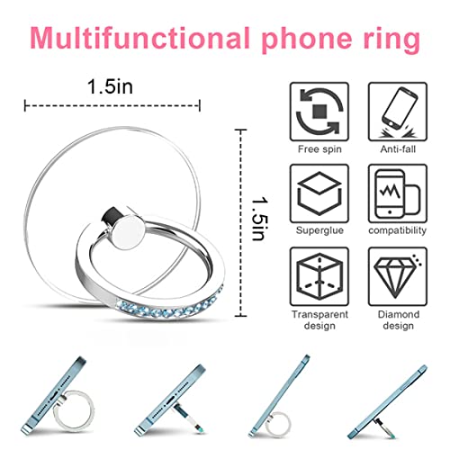 4 Pcs KutumyQC Cell Phone Ring Holder Stand Diamond Transparent Finger Grip Clear 360° Degree Rotation Kickstand Compatible iPhones and All Phones (Silver Pink Blue Aquamarine)