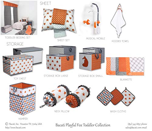 Bacati - Playful Fox Orange/Grey 2 Pack Crib Fitted Sheets (Orange/Grey Fox Print)