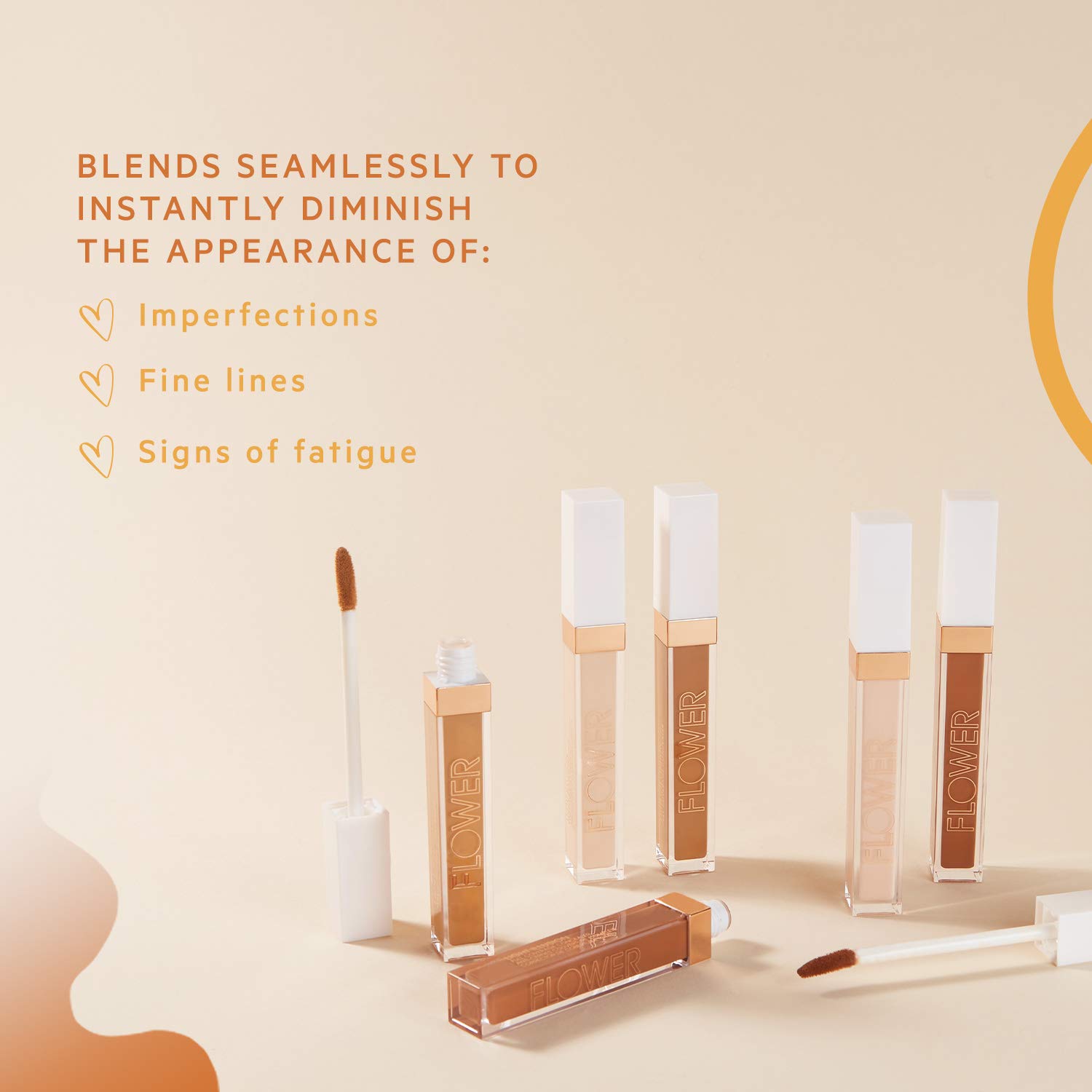 Flower Beauty Light Illusion Full Coverage Concealer- Diffuse Dark Under Eye Circles, Weightless Formula, Crease Proof Makeup (Light)