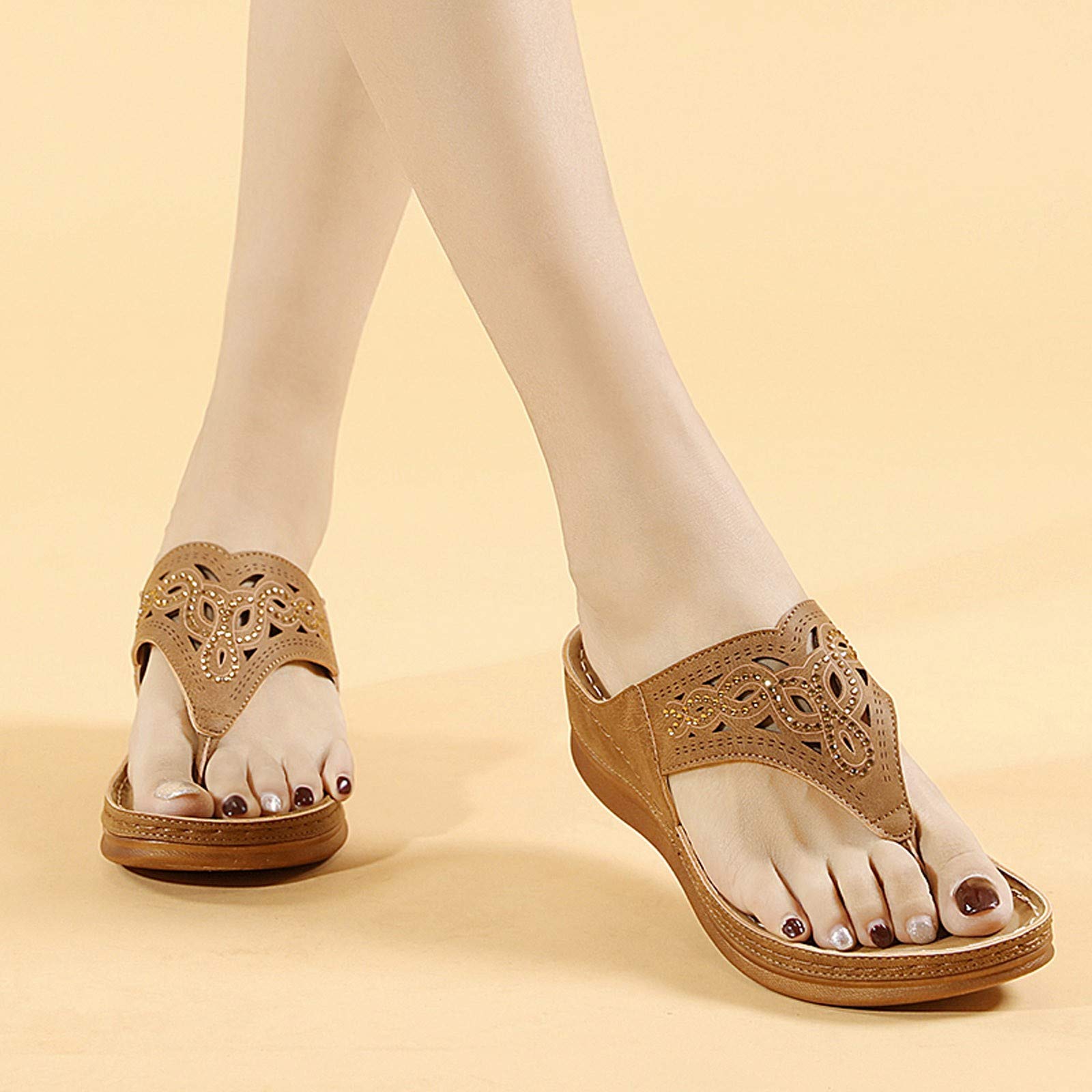 justHIGH Wedge Flip Flops for Women, Hollow Out Breathable Platform Sandals, Women Summer Wedge Sandals with Comfort Insole
