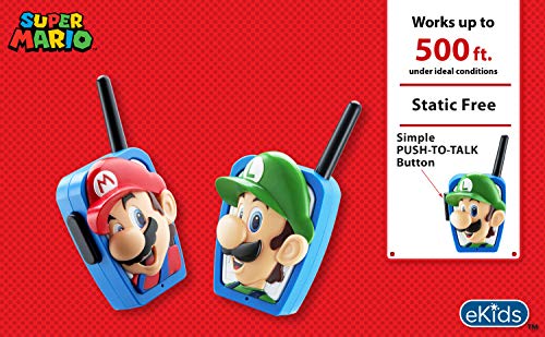 Super Mario Bros Walkie Talkies Kids Toys, Long Range, Two Way Static Free Handheld Radios, Designed for Indoor or Outdoor Games for Kids Aged 3 and Up