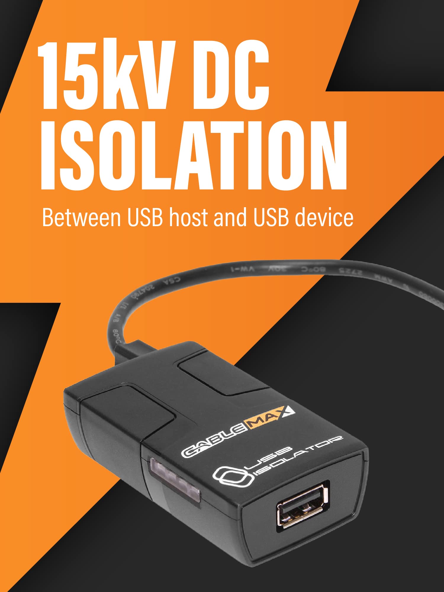 Cablemax USB 2.0 Isolator - Hi-Speed 480Mbps, Surge Protection, No Drivers Needed - Plug & Protect Your Investment