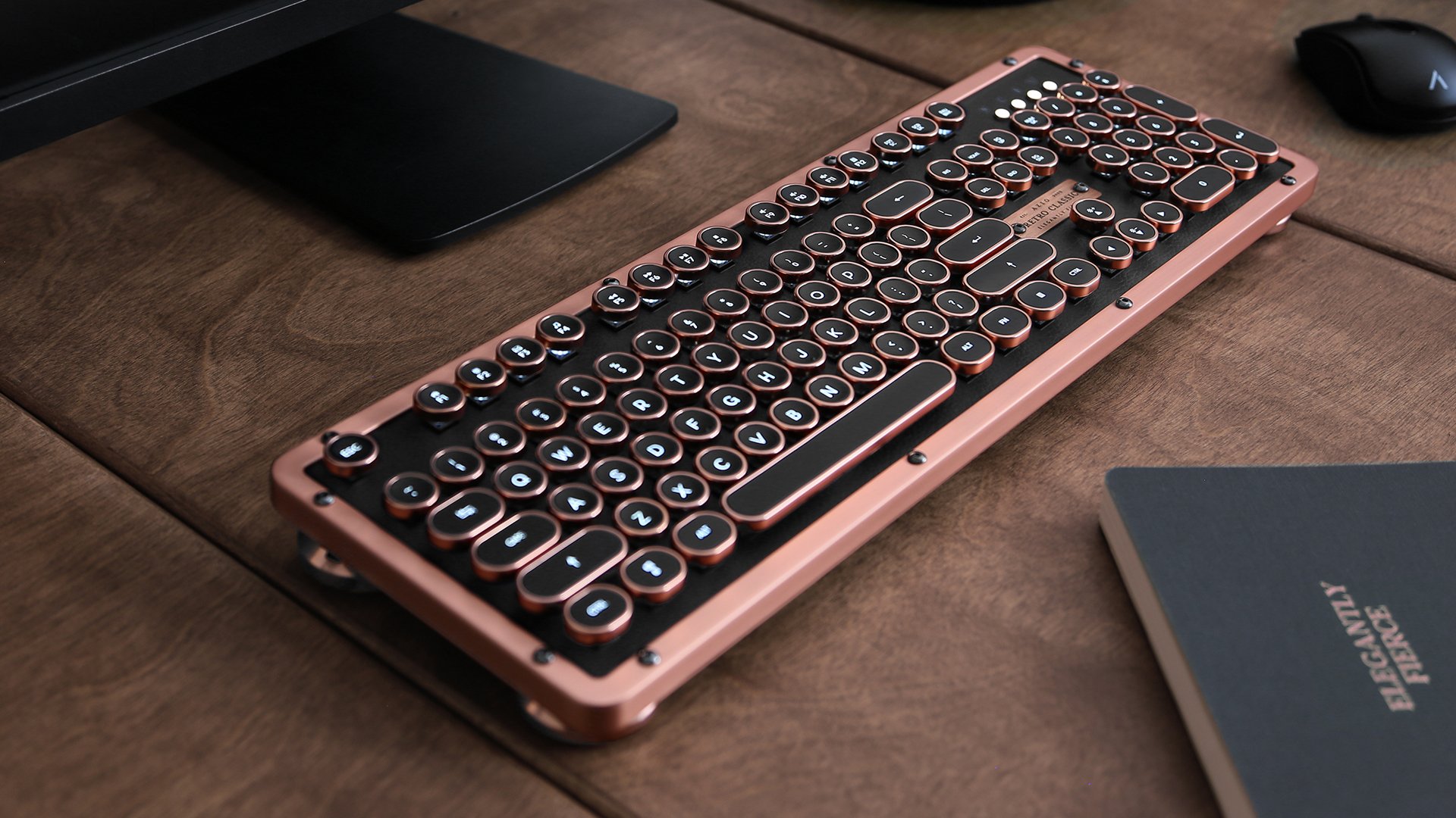 Azio Retro Classic Bluetooth 5.0 (Artisan) - Wireless/USB Wired Vintage Backlit Leather Mechanical Keyboard for PC/Mac (MK-RETRO-L-03B-US)